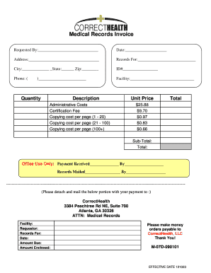 Fillable Online correcthealth Medical Records Invoice - Correct Health ...