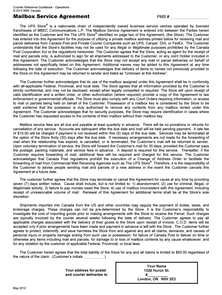 Fillable Online Mailbox Service Agreement-1 - The UPS Store London ...