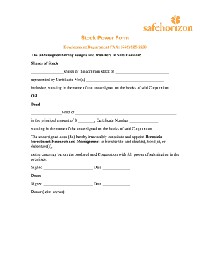 Fillable Online safehorizon Stock Power Form - Safe Horizon ...