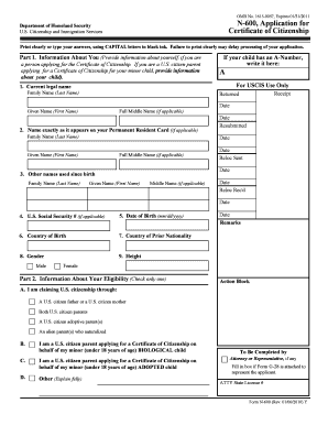 Fillable Online n600 A N-600 Application for Fax Email Print - pdfFiller