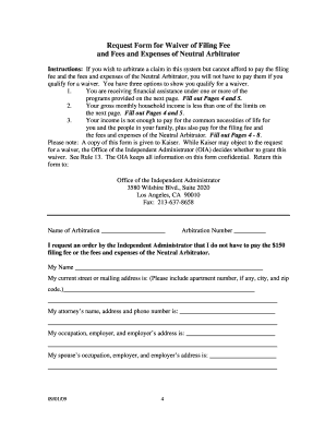 Fillable Online Request Form for Waiver of Filing Fee and Fees and Fax ...