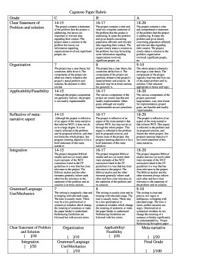 Fillable Online Capstone Paper Rubric Grade C B A 18-20 Problem and ...