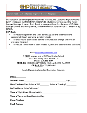 Fillable Online CHP Start Smart Registration Form for Websitedoc Fax ...