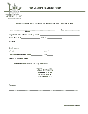 Fillable Online TRANSCRIPT REQUEST FORM - William Carey International ...