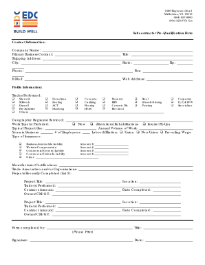 Fillable Online Subcontractor Pre-Qualification Form - edcwebcom Fax ...