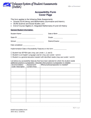 Fillable Online doe k12 de Accessibility Form Cover Page - doe k12 de ...