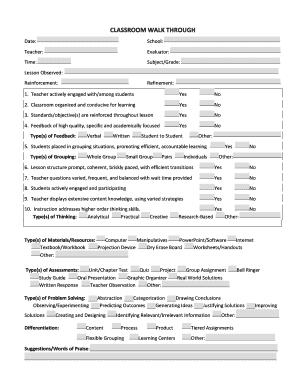 Fillable Online res rcs k12 tn CLASSROOM WALK THROUGH - Rockvale ...