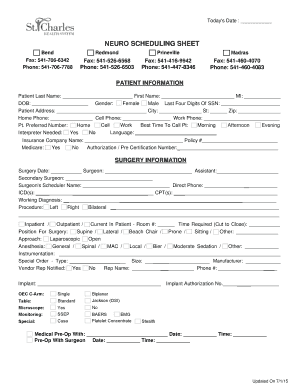 Fillable Online NEURO SCHEDULING SHEET - St Charles Clinic Fax Email ...