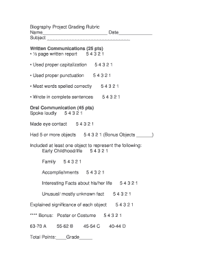 Fillable Online res rcs k12 tn Biography Project Grading Rubric ...