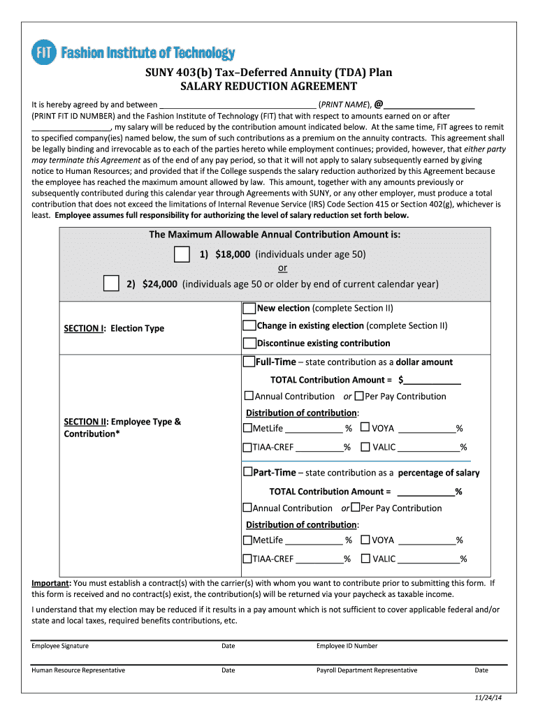 Fillable Online fitnyc SUNY 403b Tax Deferred Annuity TDA Plan SALARY ...