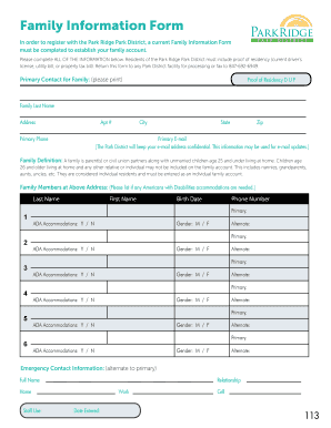 Fillable Online Family Information Form - prparksorg Fax Email Print ...