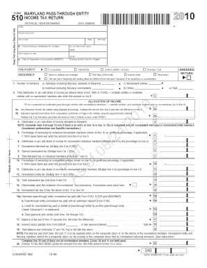 Fillable Online 510 FORM MARYLAND PASS-THROUGH ENTITY INCOME TAX Fax ...