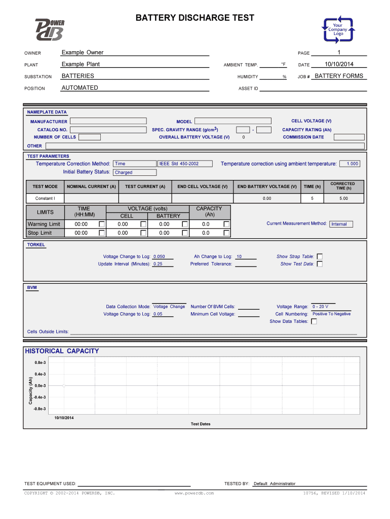 Fillable Online BATTERY DISCHARGE TEST Fax Email Print - pdfFiller