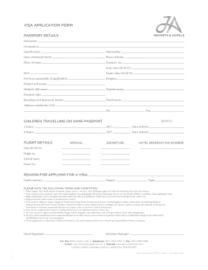 Fillable Online VISA APPLICATION FORM - JA Resorts amp Hotels Dubai Fax ...