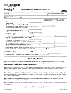 Fillable Online oregon 2015, Schedule P for Form 41, Part-Year Resident ...