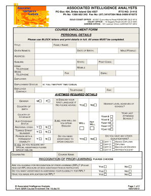 Fillable Online COURSE ENROLMENT FORM PERSONAL DETAILS Fax Email Print ...
