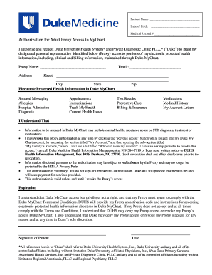 Fillable Online Authorization for Adult Proxy Access to MyChart Fax ...