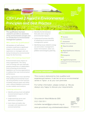 Fillable Online sustainabilitywestmidlands org CIEH Level 2 Award in ...