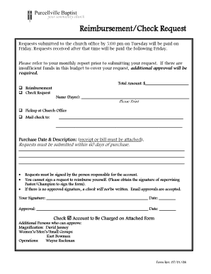 Fillable Online ReimbursementCheck Request - Purcellville VA Fax Email ...