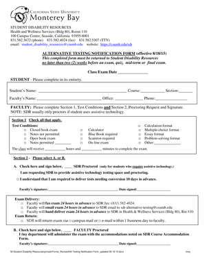 Fillable Online ALTERNATIVE TESTING NOTIFICATION FORM effective 81815 ...