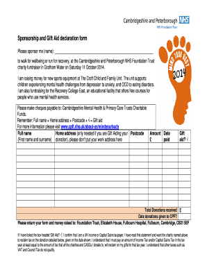 Fillable Online Sponsorship and Gift Aid declaration form Please ...