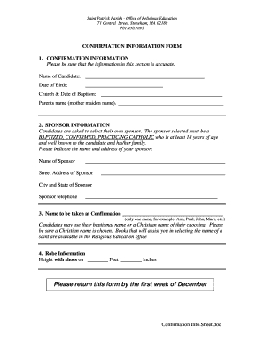 Fillable Online stpatstonereled Confirmation Info Sheet ...