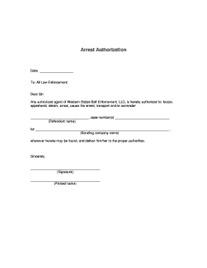 Fillable Online Arrest Authorization - fugitivetrackercom Fax Email ...
