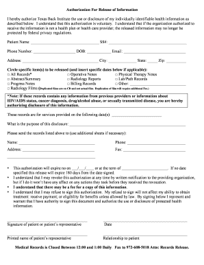 Fillable Online I hereby authorize Texas Back Institute the use or disclosure of my individually ...