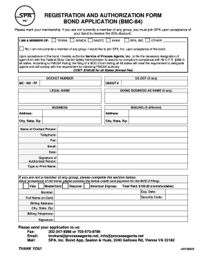Fillable Online processagents REGISTRATION AND AUTHORIZATION FORM BOND ...