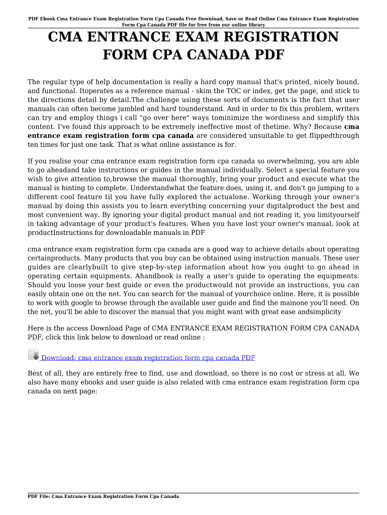 Fillable Online oscario CMA ENTRANCE EXAM REGISTRATION FORM CPA CANADA ...