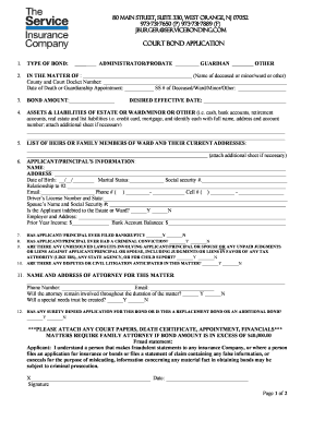 Fillable Online COURT bond application - Service Insurance Company Fax ...