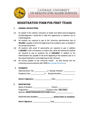 Fillable Online bugando ac REGISTRATION FORM FOR FISRT YEARS ...