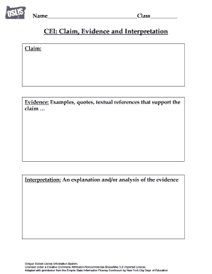 Fillable Online elementary oslis CEI Claim Evidence and Interpretation ...