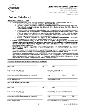 Fillable Online Accident Claim Form - LifeSecure Live well Worry Fax ...