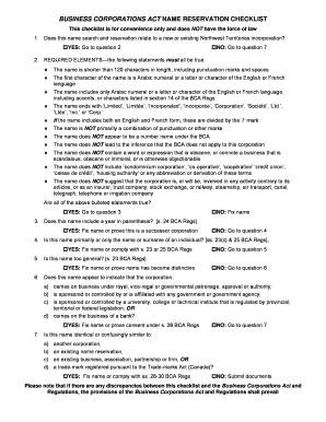 Fillable Online justice gov nt BCA Name Search and Reservation ...