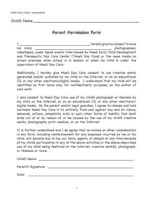 Fillable Online maesdaycare Parent Permission Form - Maes Day Care Fax ...