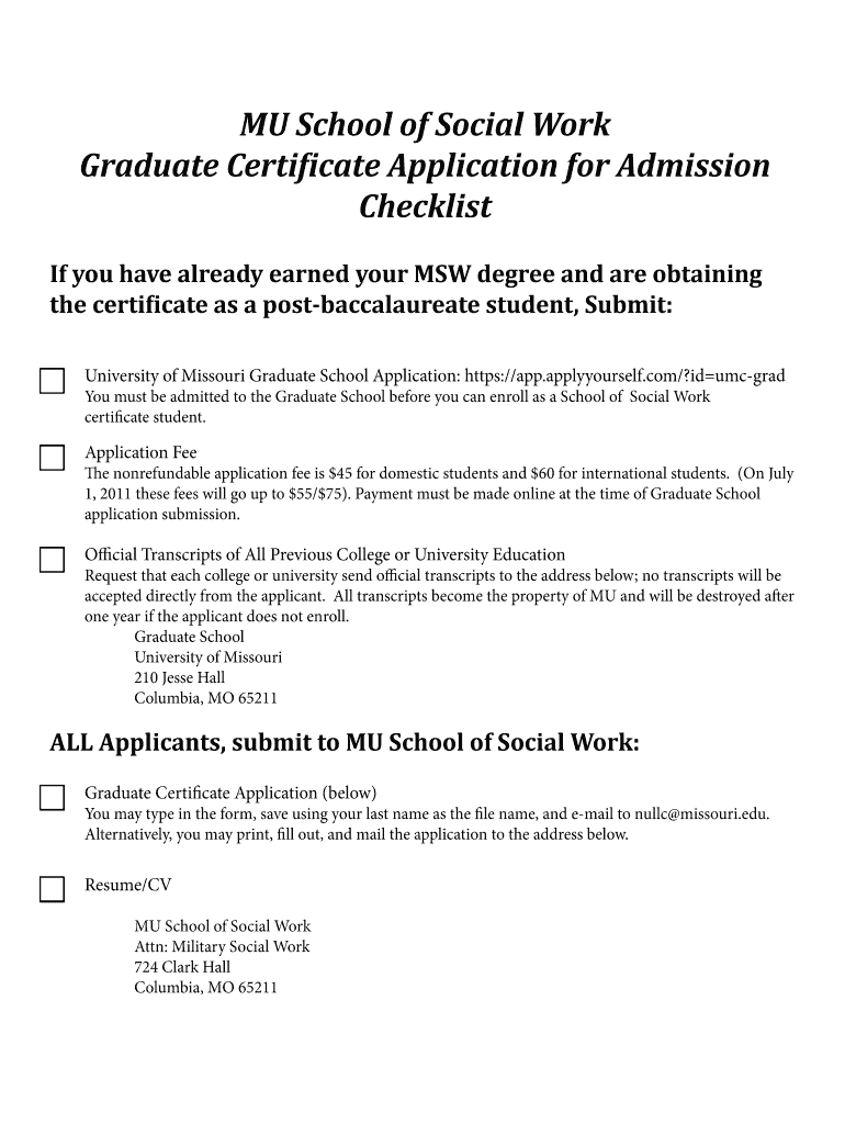 Fillable Online ssw missouri Graduate Certificate in Military Social ...