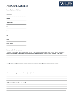 Fillable Online Post Grant Evaluation Fax Email Print - pdfFiller