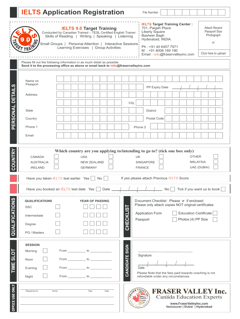 Fillable Online IELTS Application Registration - FRASER VALLEY INC Fax ...