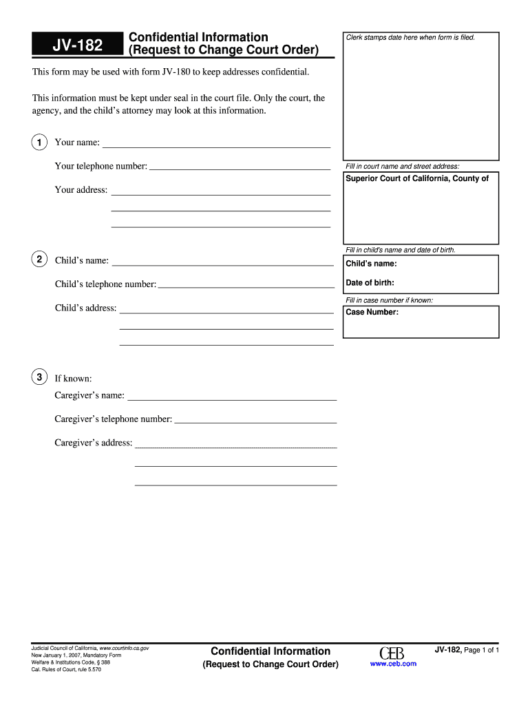 Fillable Online JV-182. Fillable Editable and Saveable California Judicial Council Forms Fax ...