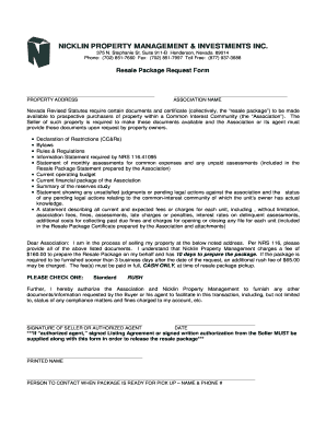 Fillable Online Resale Package Request Formdoc Fax Email Print - pdfFiller