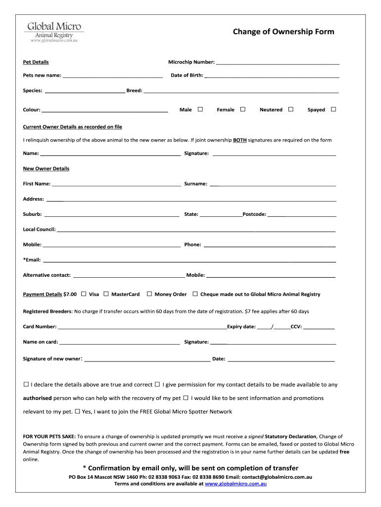 Change Of Ownership Form Fill Online Printable Fillable Blank