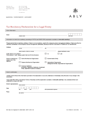 Fillable Online Tax Residency Declaration for a Legal Entity Fax Email ...