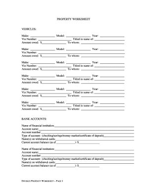 Fillable Online DIVORCE PROPERTY WORKSHEET - Allen Texas Divorce Fax ...