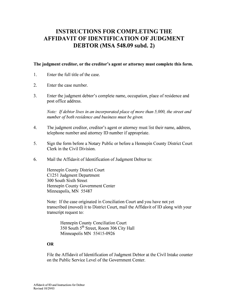 Fillable Online AFFIDAVIT OF IDENTIFICATION OF JUDGMENT Fax Email Print ...