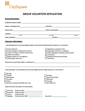 Fillable Online GROUP VOLUNTEER APPLICATION - CitySquare Fax Email ...