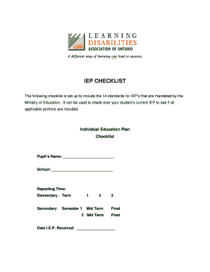 Fillable Online peopleforeducation IEP CHECKLIST - People For Education ...