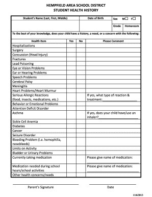 Fillable Online Student Health History Form - hasdpanet Fax Email Print ...
