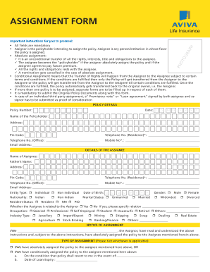 Fillable Online ASSIGNMENT FORM - Aviva India Fax Email Print - pdfFiller