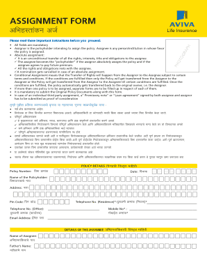 Fillable Online ASSIGNMENT FORM vfgLrkadu vtZ - Aviva India Fax Email ...